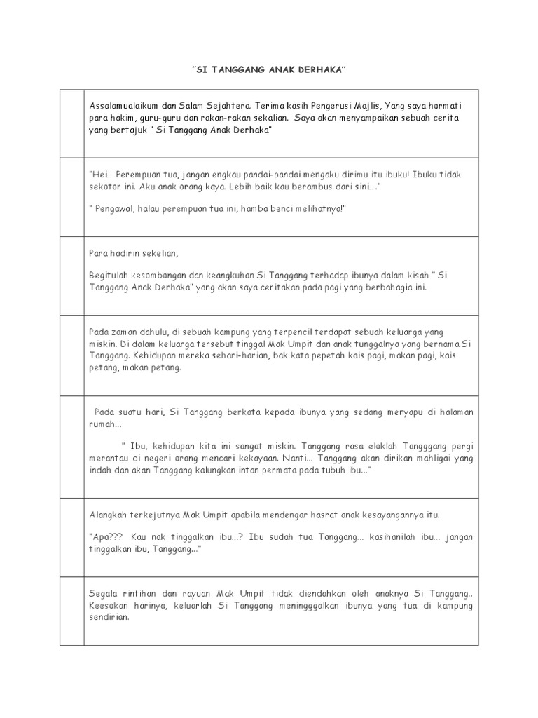 Si Tanggang Anak Derhaka | PDF