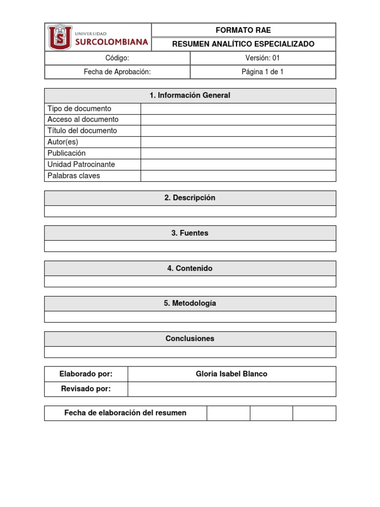 Formato RAE - USCO | PDF
