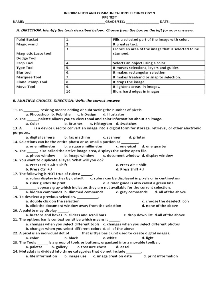 Pre Test Photoshop | Download Free PDF | Adobe Photoshop | Graphics