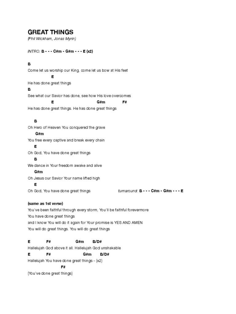 GREAT THINGS Chordchart (B) | PDF