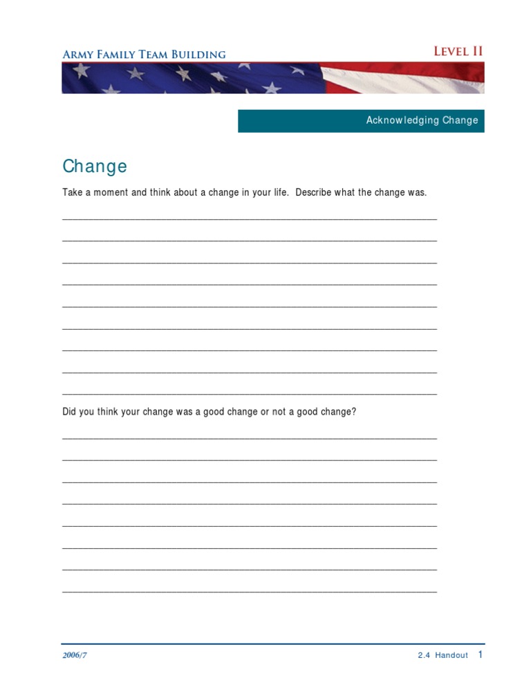Acknowledging Life Changes Worksheet | PDF