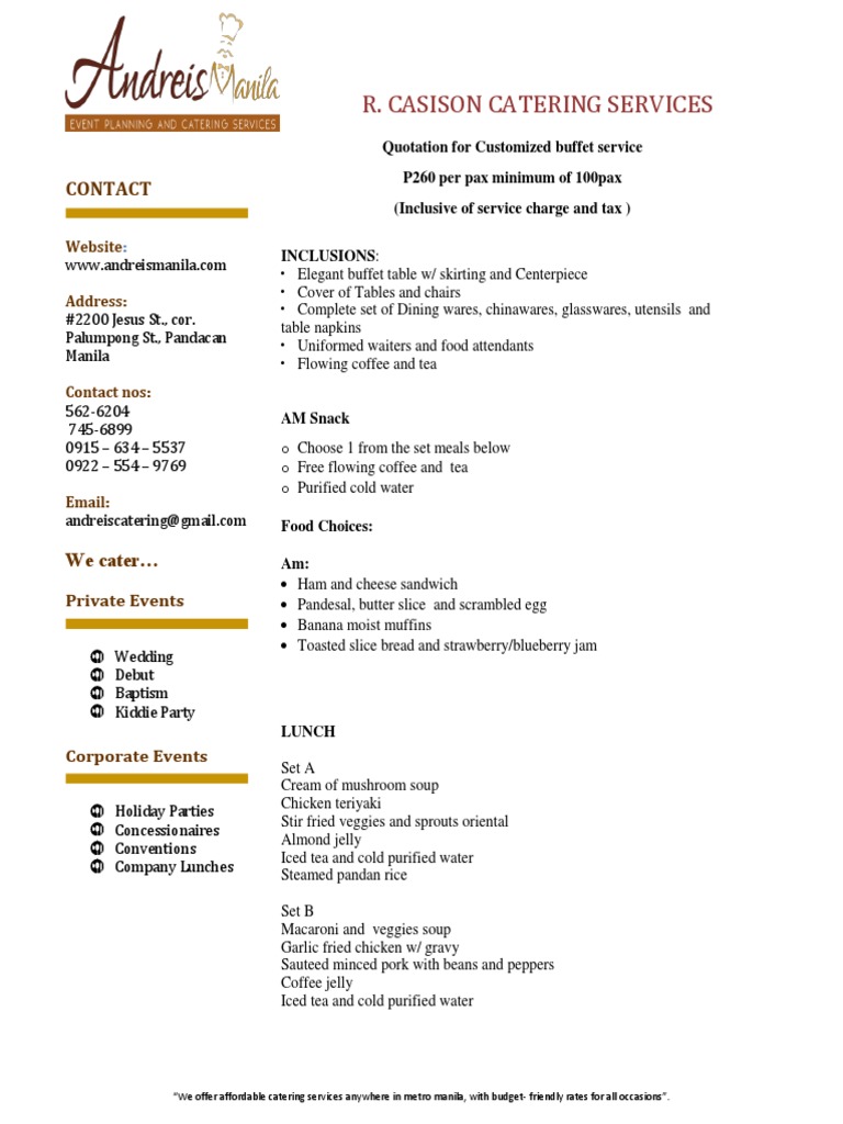 Quotation For Am PM Snack and Lunch 100 Pax Feu Tech 260 | PDF | Fee ...