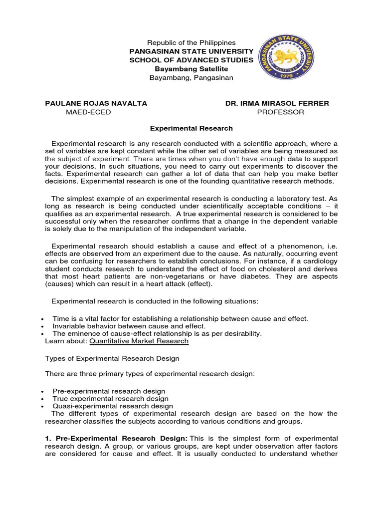 Types of Experimental Research Design | PDF | Experiment | Research Design