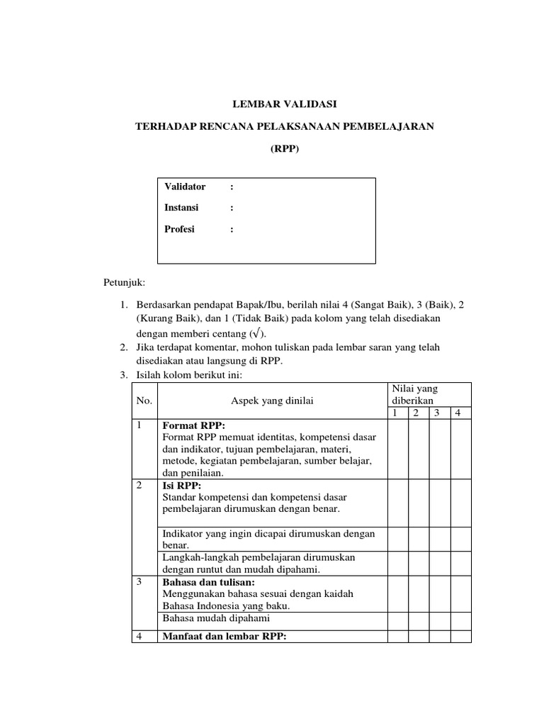 Lembar Validasi RPP | PDF
