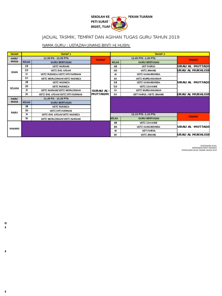 Jadual Tasmik 2019 | PDF