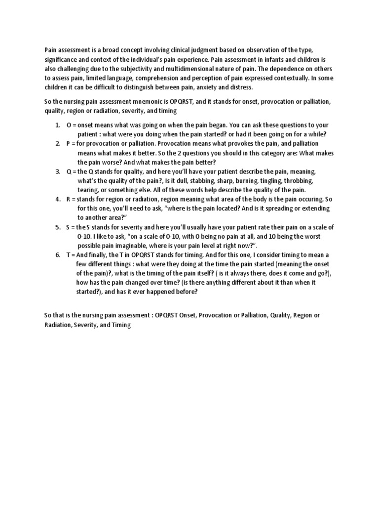 Assessing Pain in Infants and Children: The Importance of the OPQRST ...
