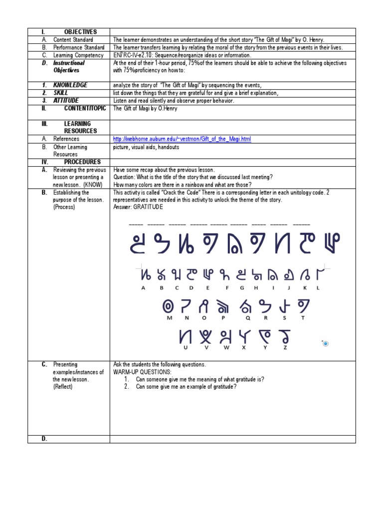 Lesson Plan The Gift of The Magi | PDF | Lesson Plan | Learning