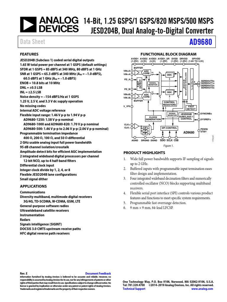 Ad9680 PDF | PDF | Analog To Digital Converter | Information And ...