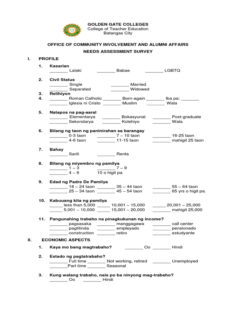 Needs Assessment Survey | PDF
