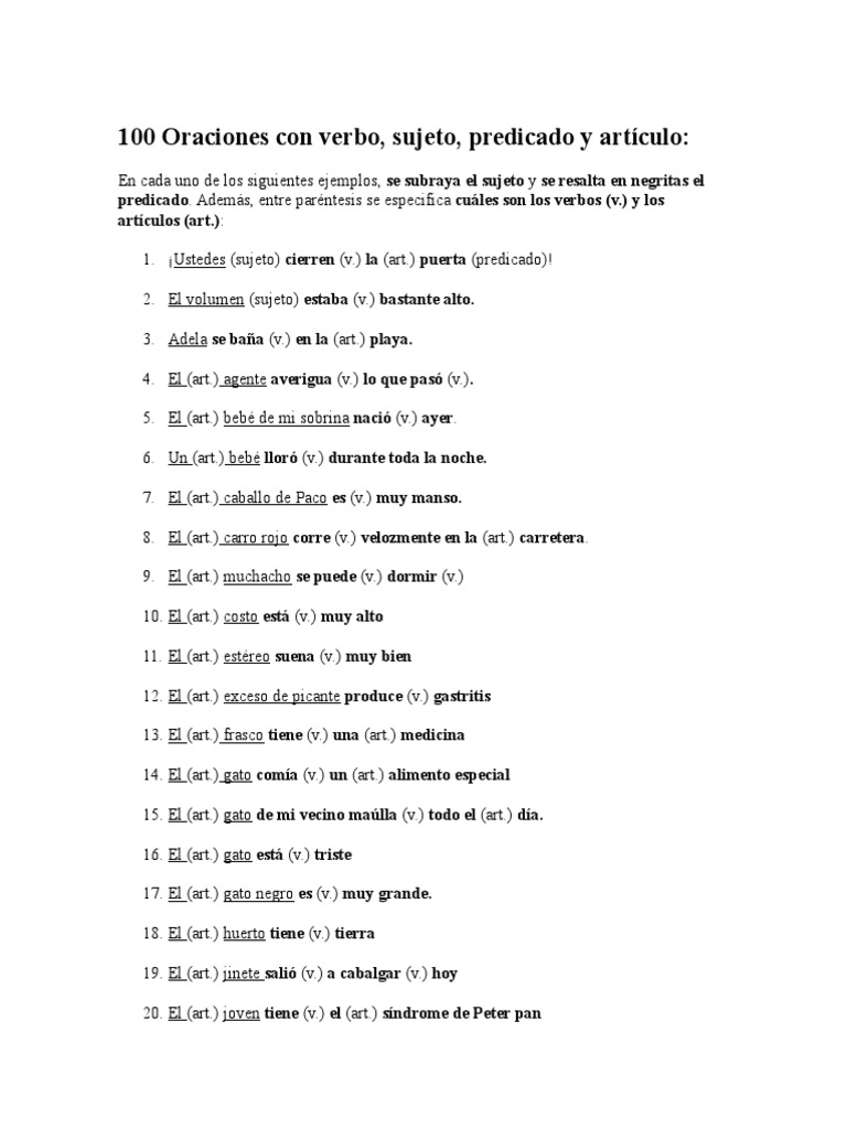 100 Oraciones Con Verbo Pdf