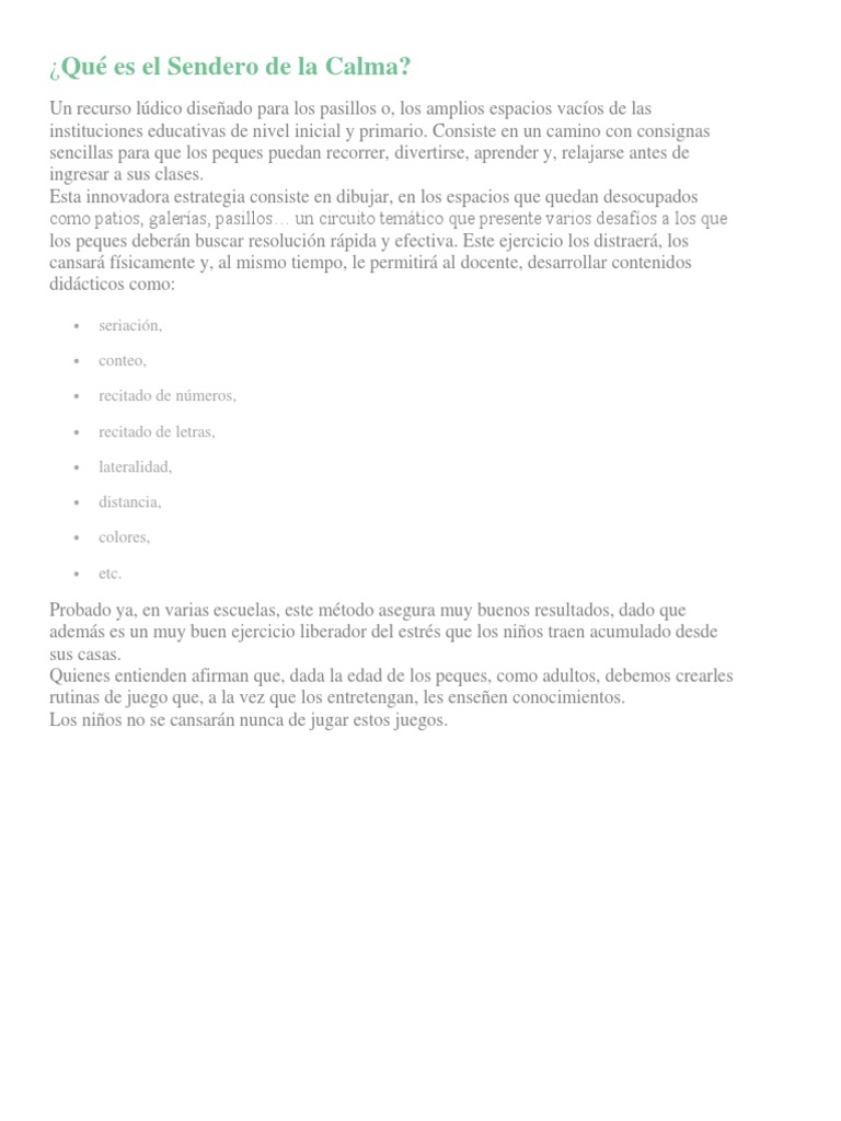 Sendero de la Calma en Escuelas | PDF | Crecimiento personal y profesional