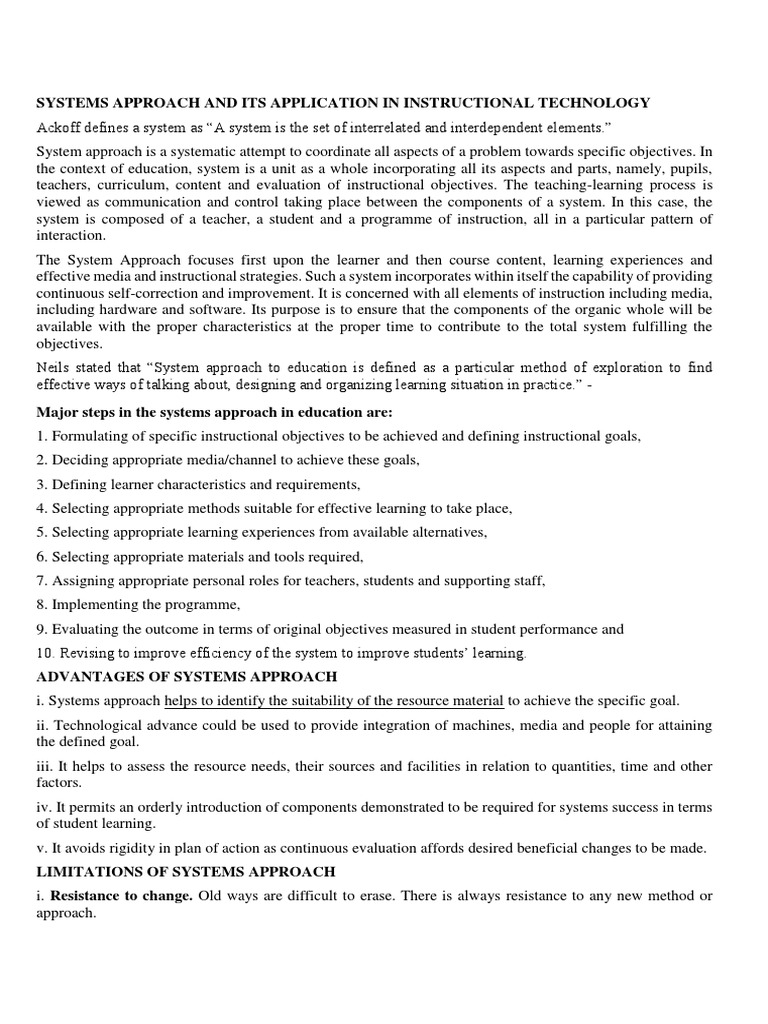 Systems Approach | PDF | Educational Technology | System