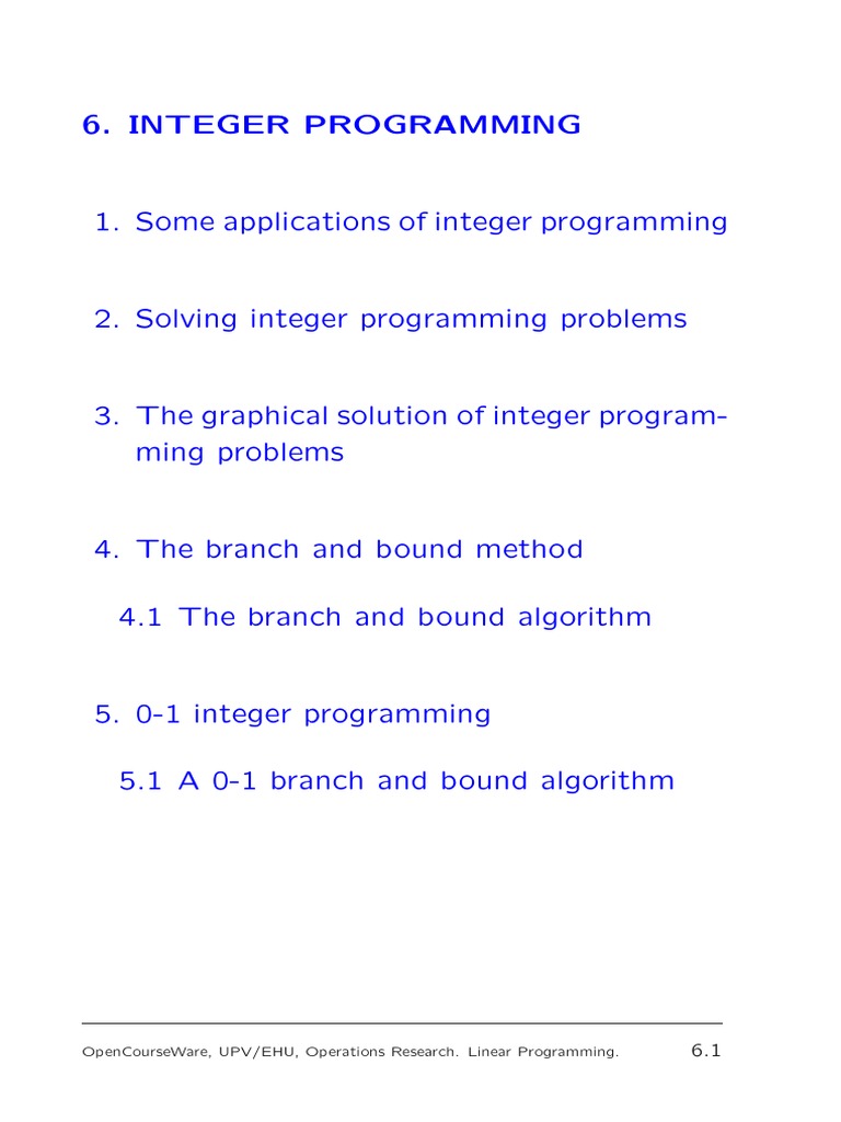 6 Integer Slides | PDF | Mathematical Optimization | Linear Programming