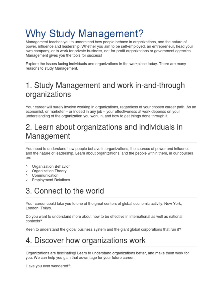 Why Study Management: Key Benefits | PDF | Entrepreneurship | Economics