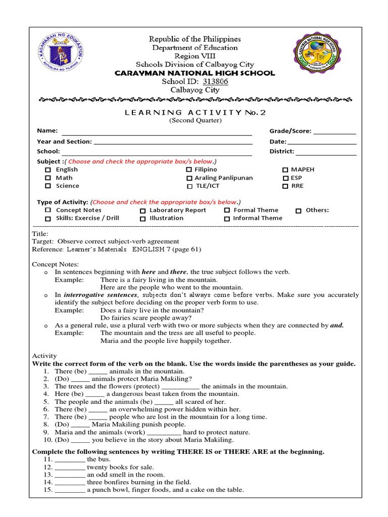 Activity Sheet 2-Q2 | PDF | Subject (Grammar) | Linguistic Typology