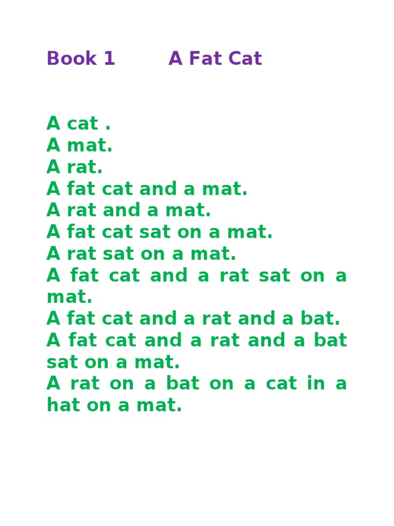 The Fat Cat Sat on the Mat Poem | PDF | Wellness