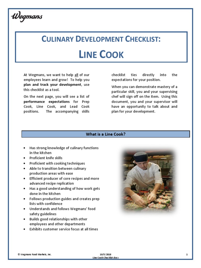 Line Cook Checklist | PDF | Chef | Cooking