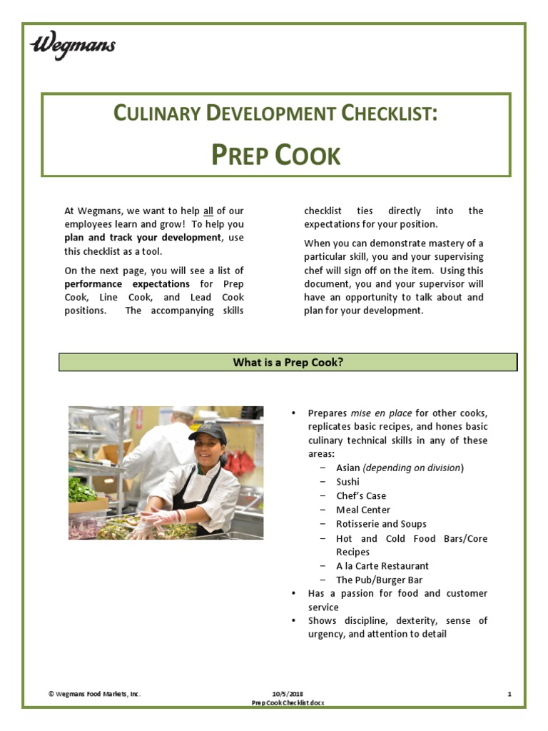 Prep Cook Checklist | PDF | Chef | Foods