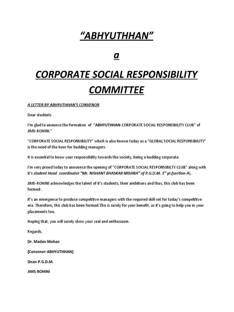 Corporate Social Responsibility Club | PDF