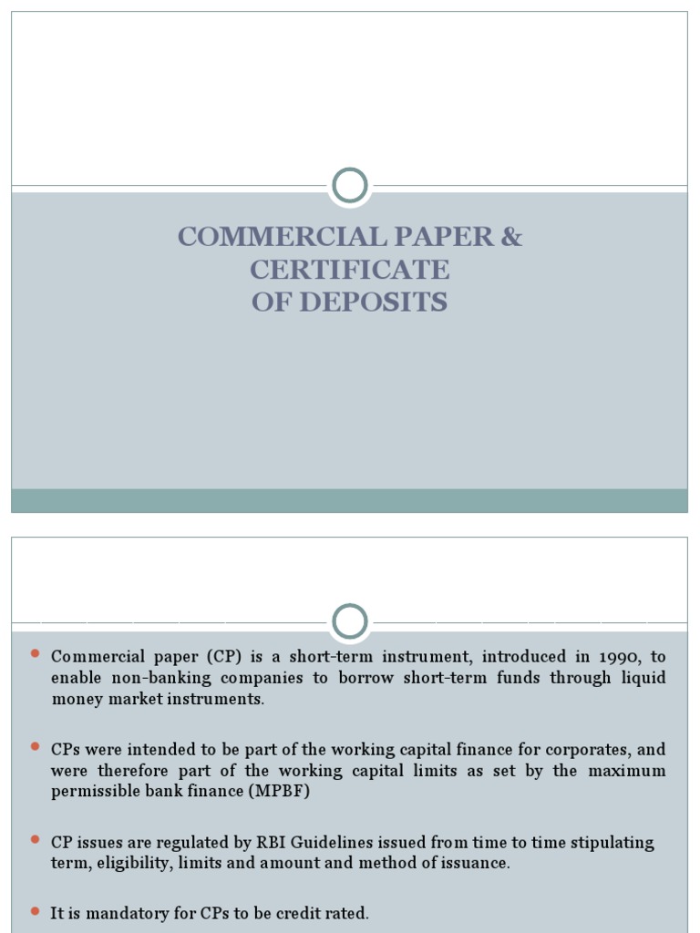 Commercial Paper & Certificate of Deposits | PDF | Reserve Bank Of ...