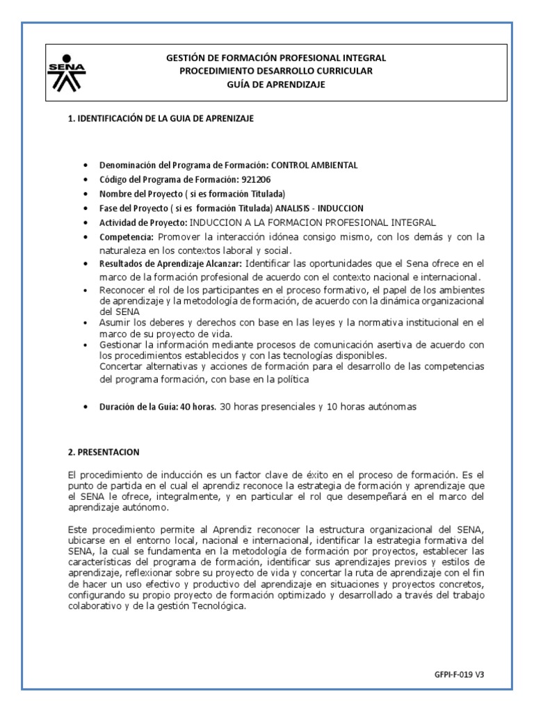 4 - GFPI-F-019 - Guia - de - Aprendizaje INDUCCION | PDF | Aprendizaje | Evaluación