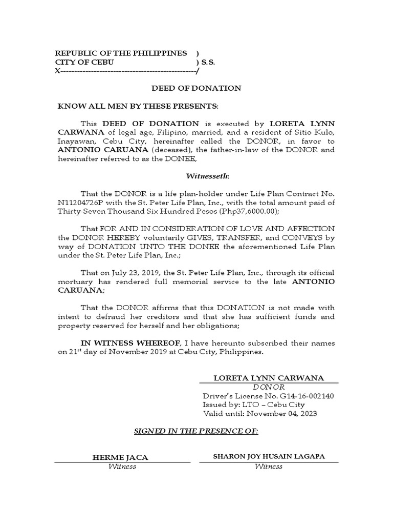 Deed of Donation | PDF | Government Information | Civil Law (Legal System)