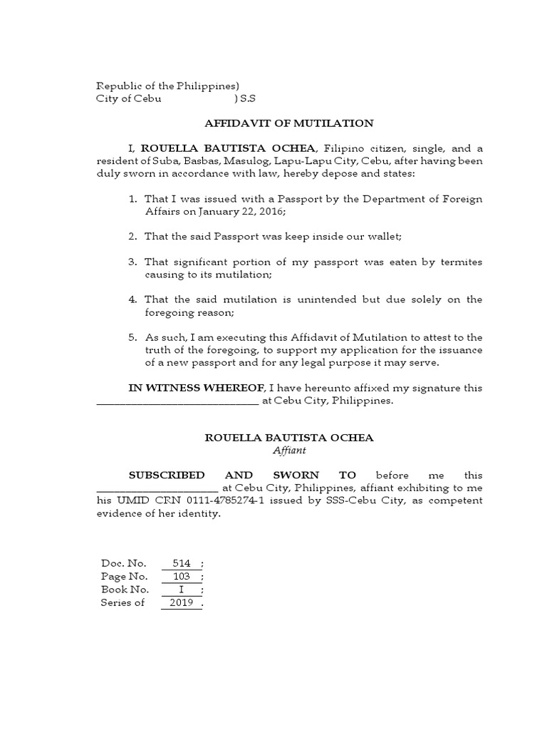 Affidavit of Mutilation | PDF