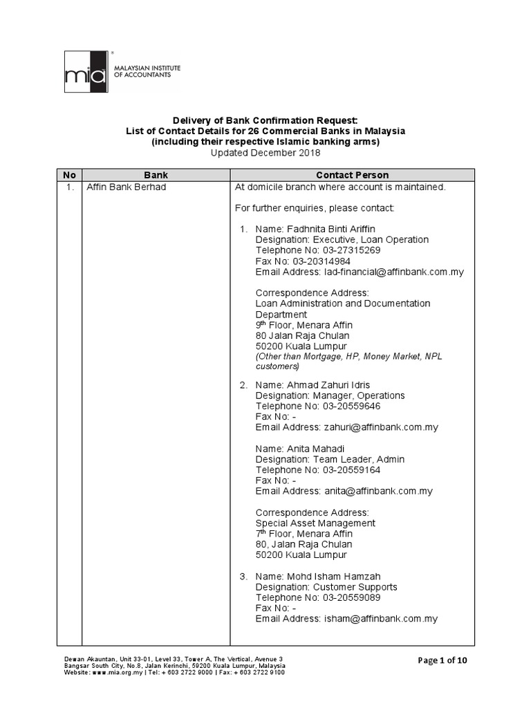 MIA Updated List of Contact Details For 26 Commercial Banks in Malaysia ...