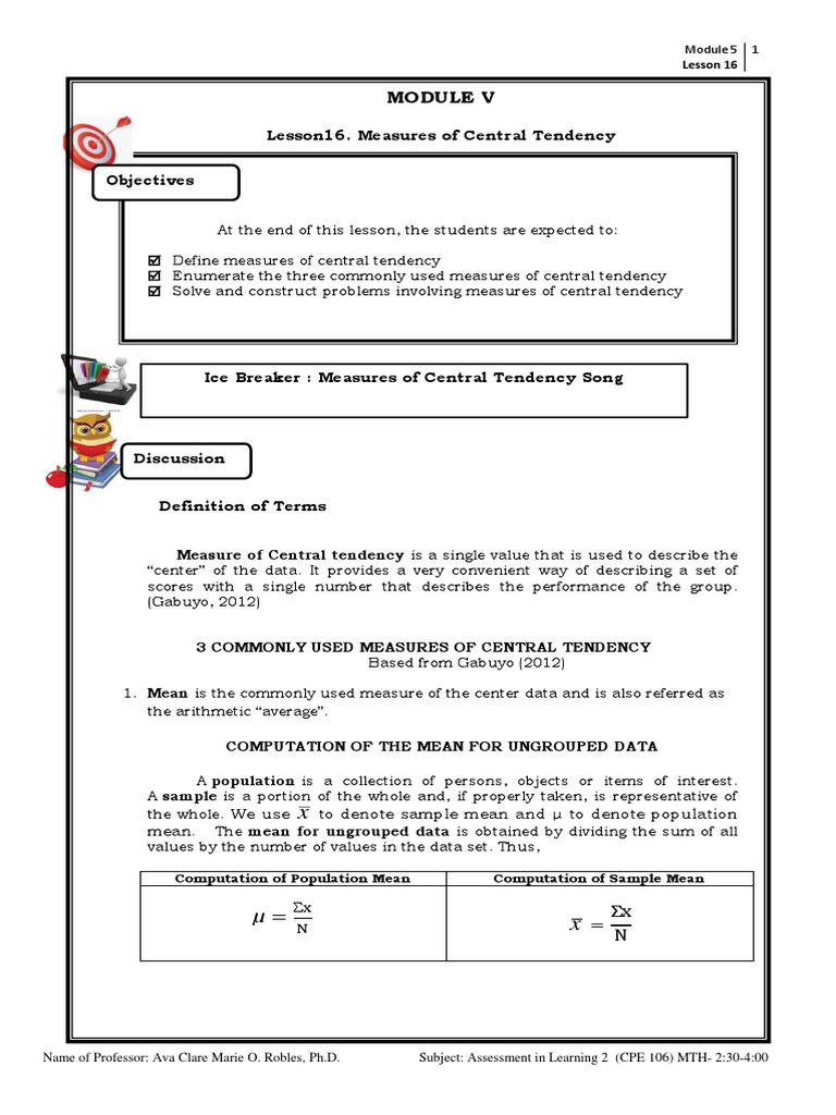 Module-5-Lesson-16 - Measures of Central Tendency - Reponte Sebios | Download Free PDF | Mode ...