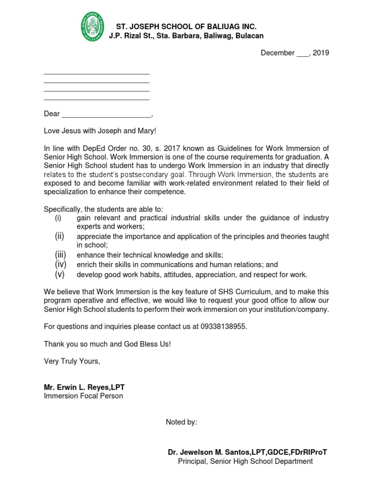 Immersion Partnership Letter | PDF | Career & Growth