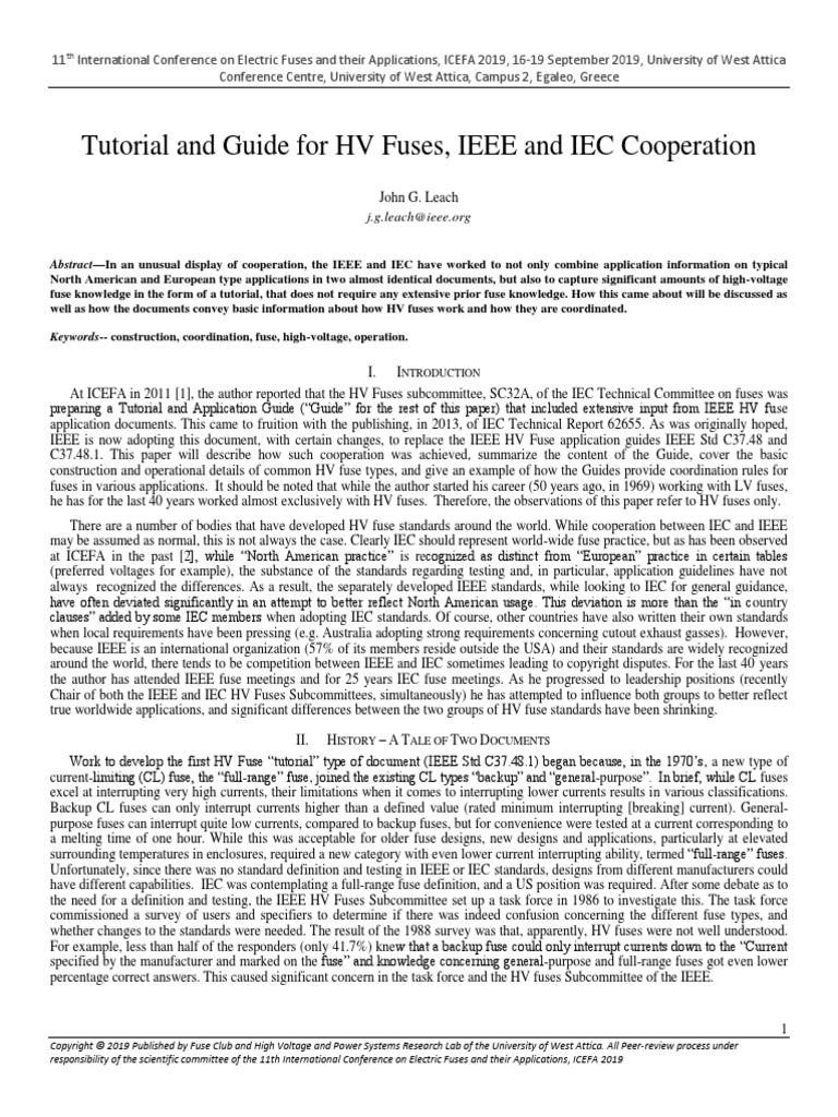 Tutorial and Guide For HV Fuses, IEEE and IEC Cooperation | PDF | Fuse ...