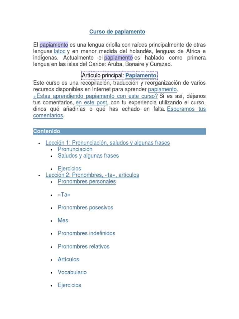 Curso de Papiamento | PDF | Verbo | Gramática