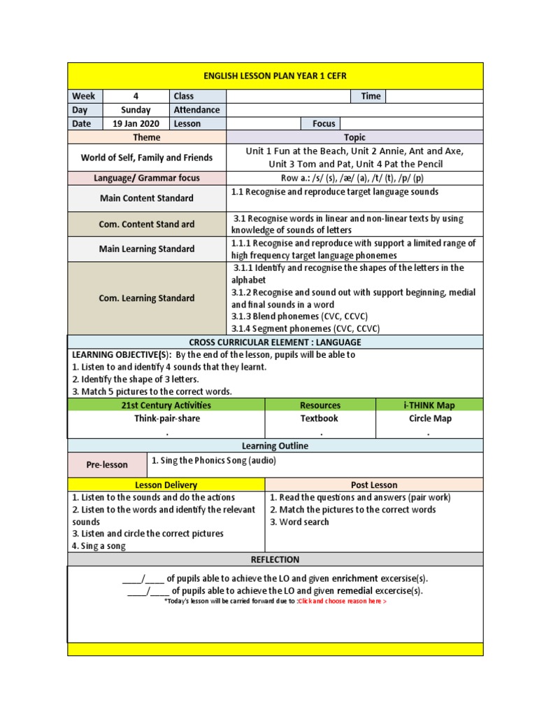 Year 1 Cefr Week 1 | PDF | Phonics | Word
