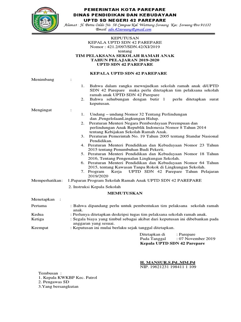 SK Tim Pelaksana Sekolah Ramah Anak | PDF | Karier & Perkembangan