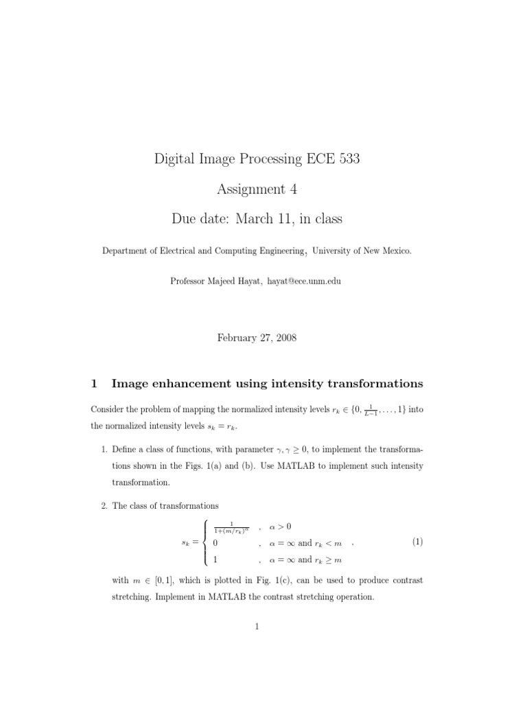 Digital Image Processing Ece 533 Assignment 4 Due Date March 11 In