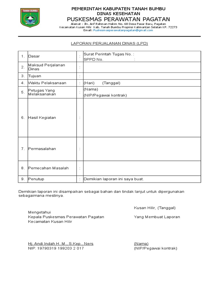 Contoh LPD (Laporan Perjalanan Dinas) Dinkes Tanah Bumbu | PDF
