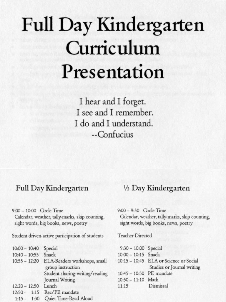 Full Day Kindergarten Curriculum Overview | PDF | Reading (Process ...