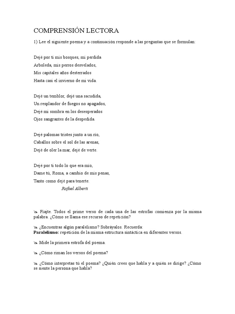 Comprensión Lectora | PDF | Poesía | Adverbio
