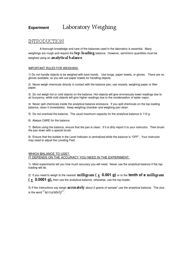 Exp 3 Laboratory Weighing Fall 08 | PDF | Chemistry | Nature