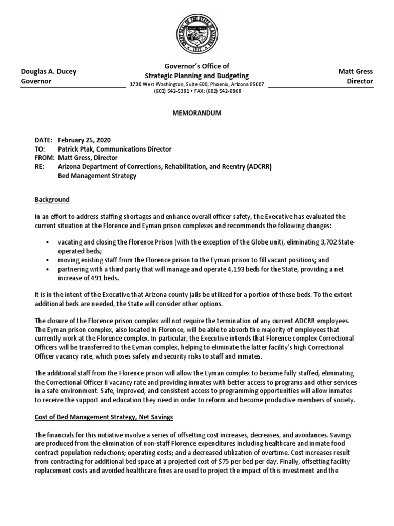MEMO - ADCRR Bed Management Strategy | PDF | Prison | Economies