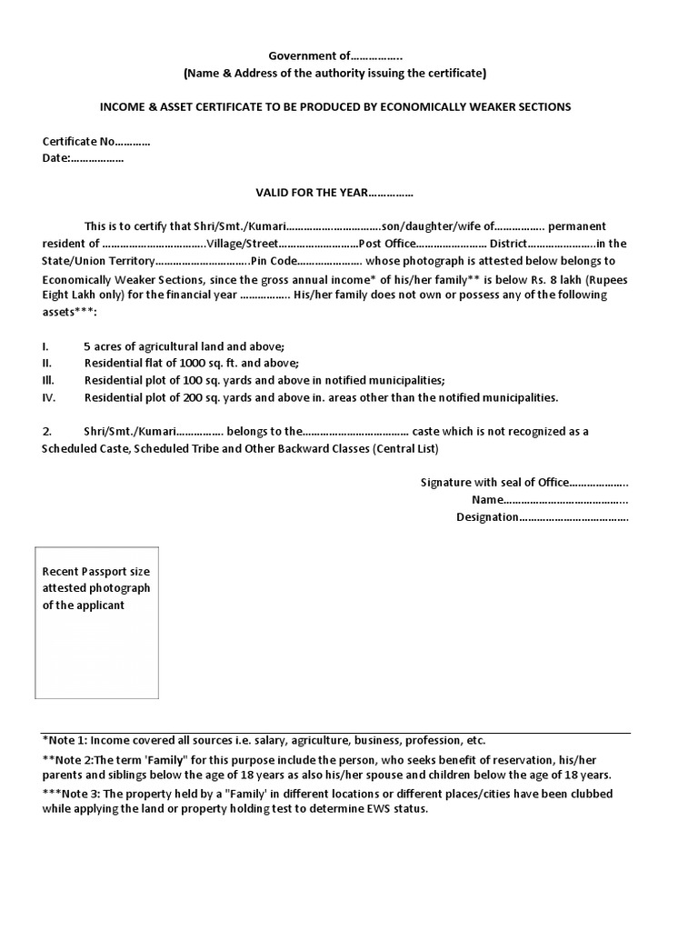 Proforma Ews Income & Asset Certificate Format | PDF | Magistrate ...
