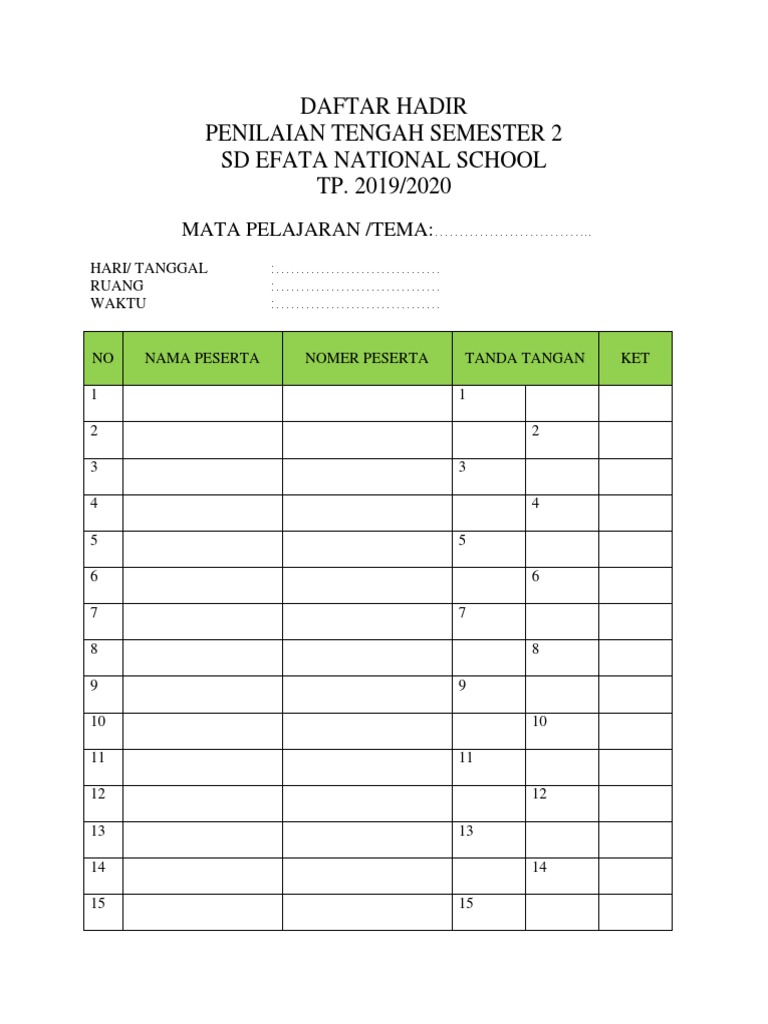 Daftar Hadir Peserta Ujian | PDF