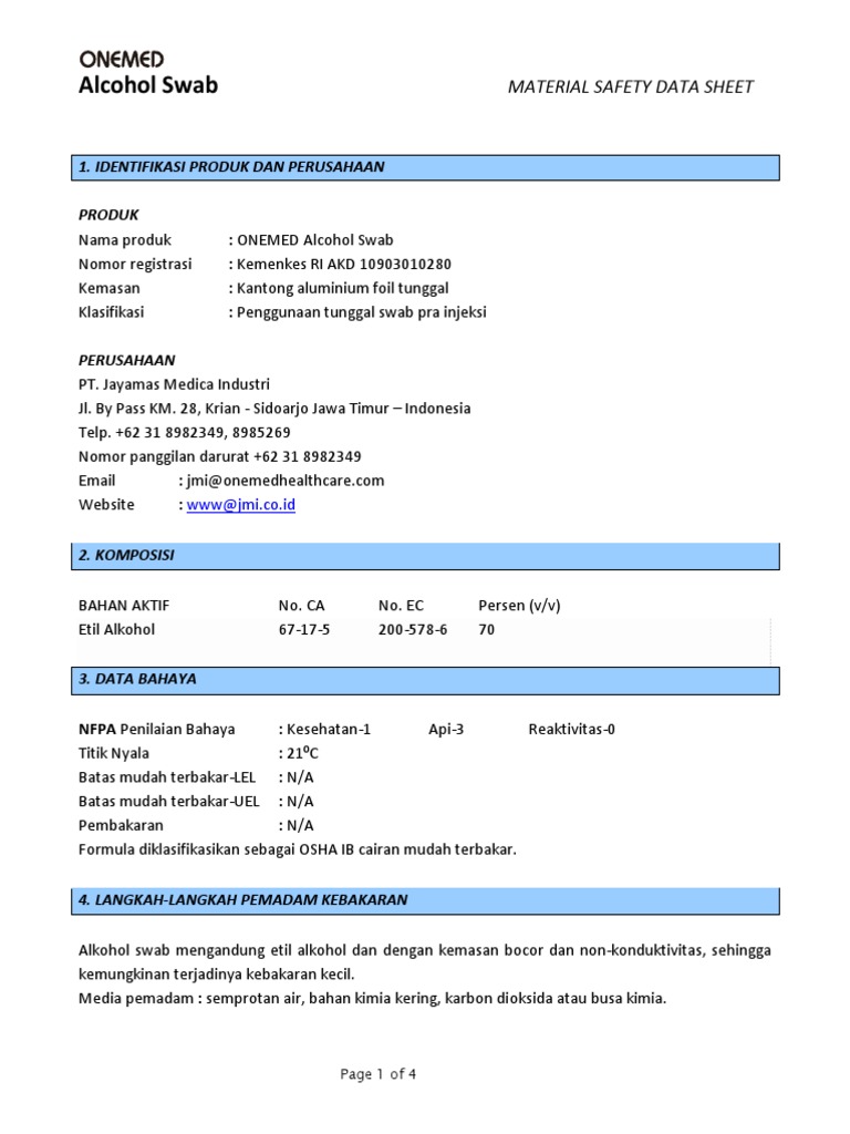 Msds Alcohol Swab PDF | PDF