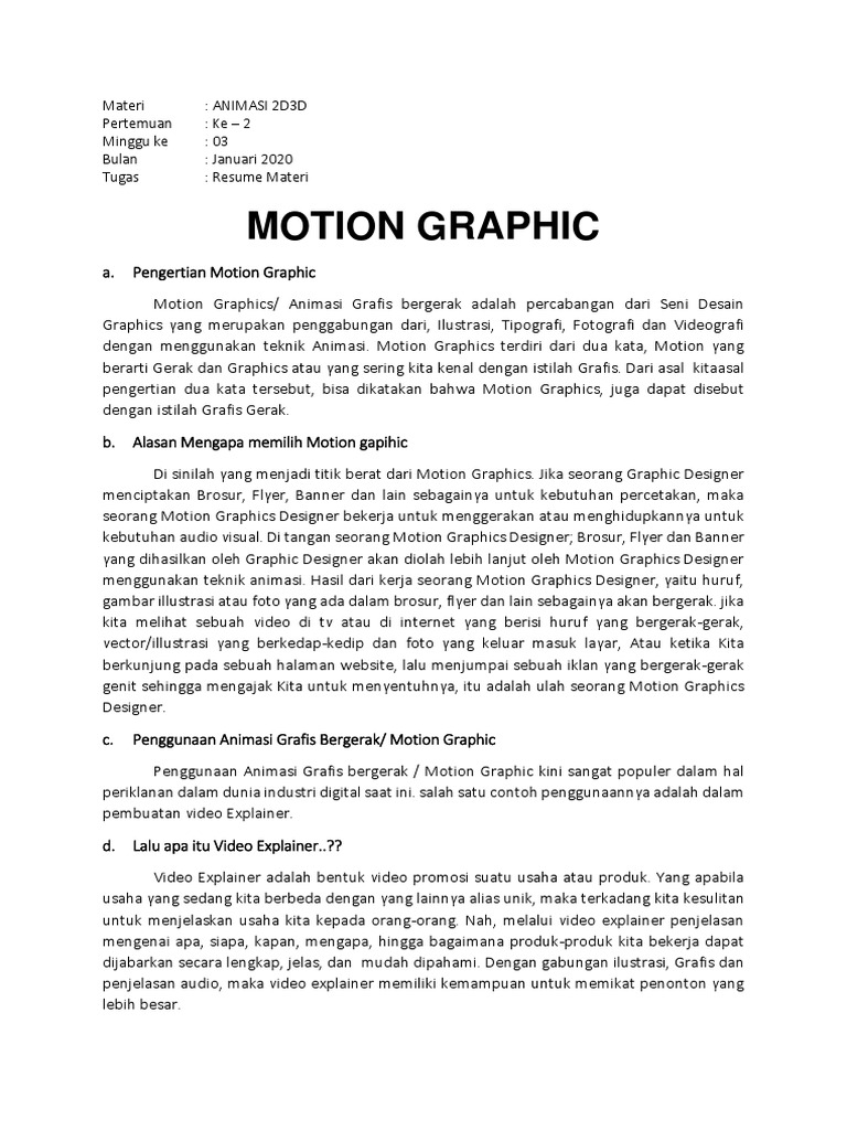 Pengertian Dan Contoh Motion Graphic | PDF
