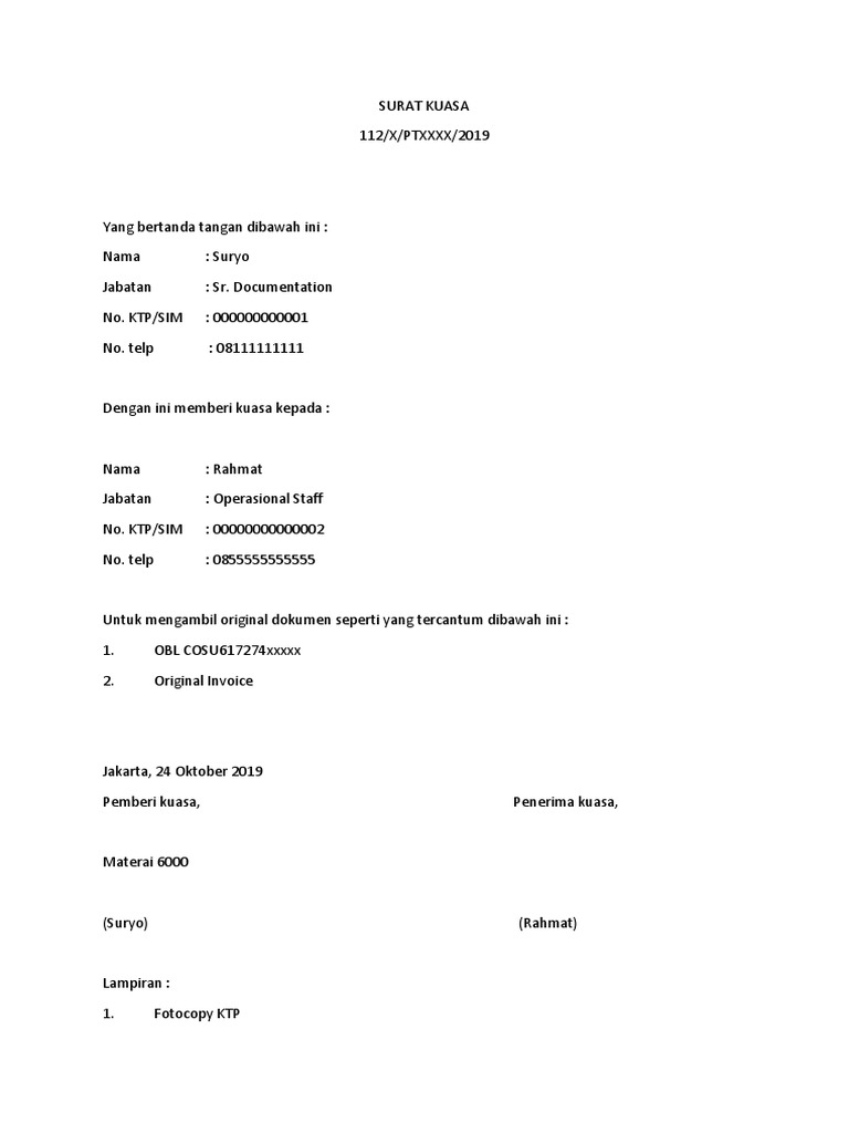 Contoh Surat Tugas Ambil BL | PDF