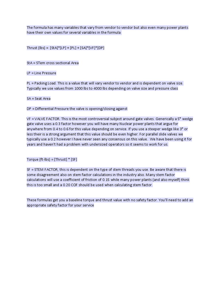 Gate Valve Torque Cal - Guide | PDF | Technology & Engineering