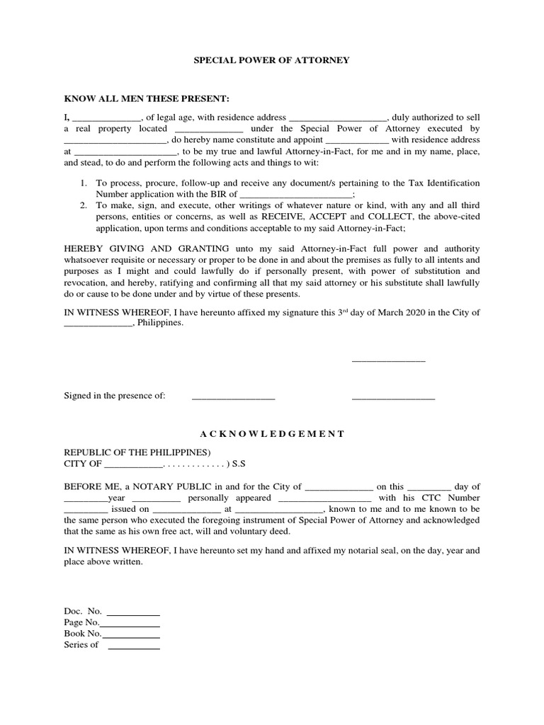 Spa For Bir | PDF | Power Of Attorney | Civil Law (Common Law)