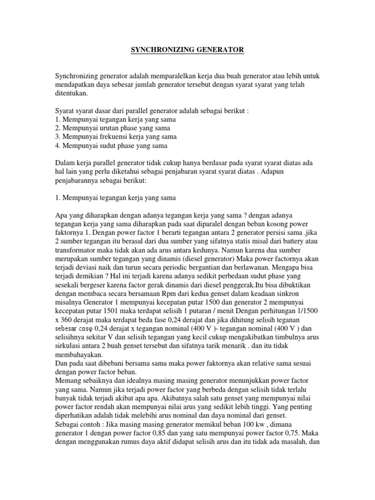 Synchronizing Generator | PDF