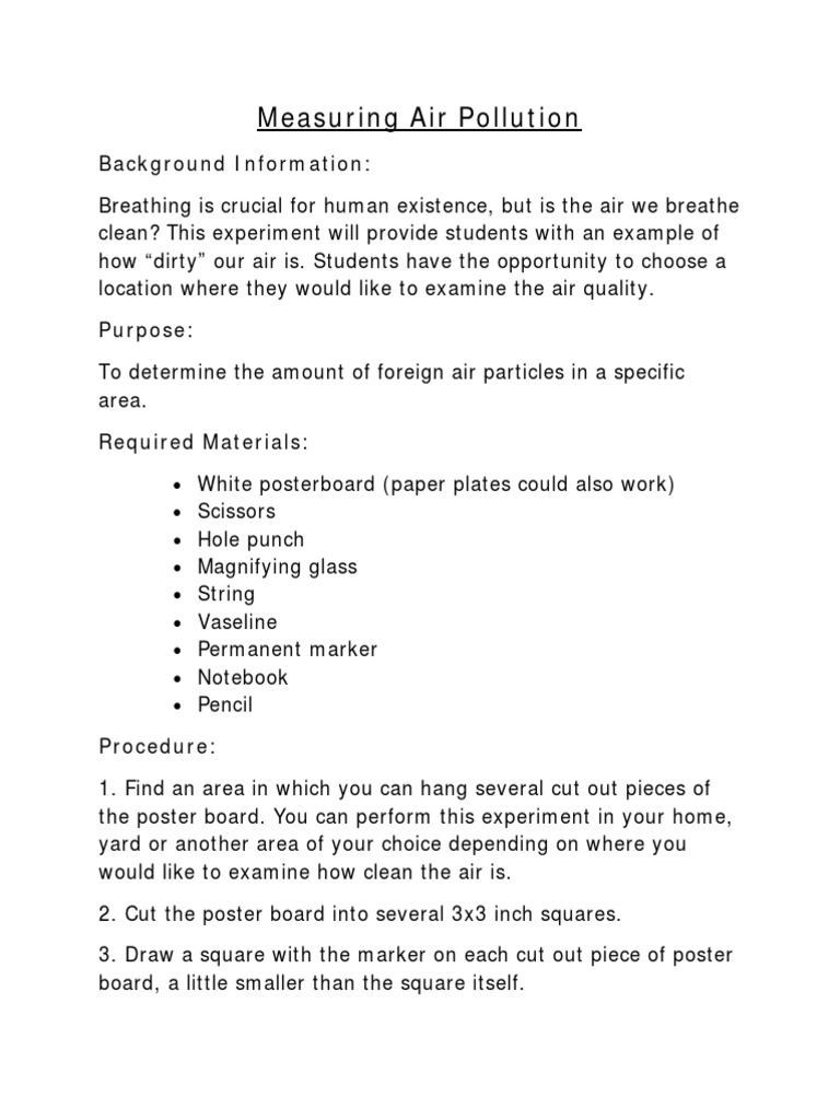 Measuring Air Pollution Experiment 559910 7 | PDF | Particulates | Air ...