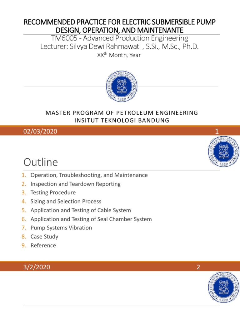 API Recommended Practice For ESP | PDF | Pump | Horsepower